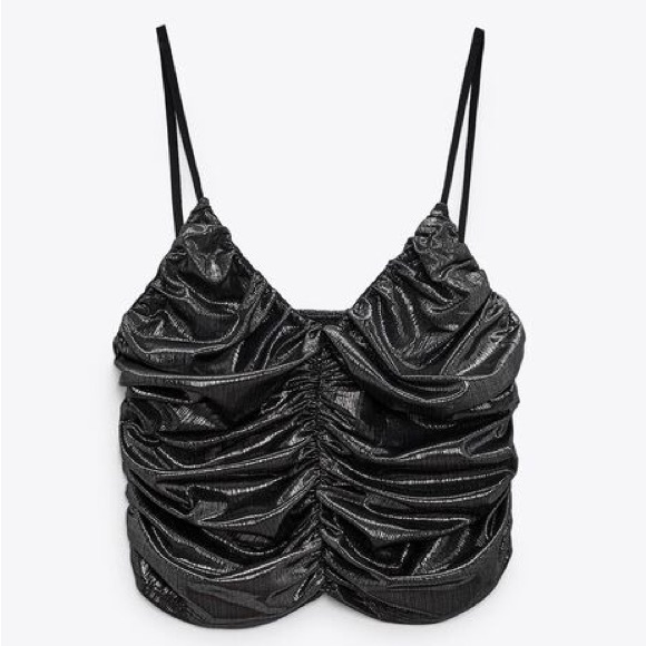Zara | Tops | Zara Shiny Crop Top With Gathered Detail | Poshmark